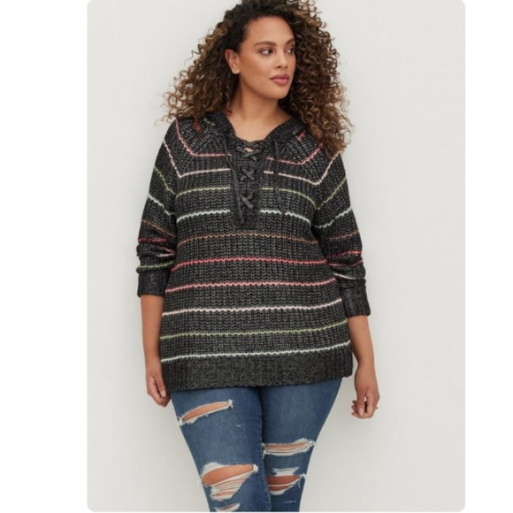 torrid | Sweaters | Torrid 3x Raglan Hoodie Stripe Chunky Sweater ...